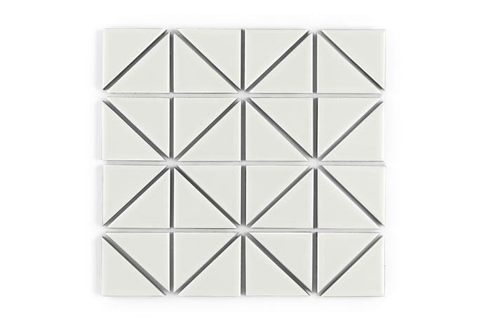3" Triangle Sheeted - Quadrant Original Ceramic Mosaic Tile in Limewas