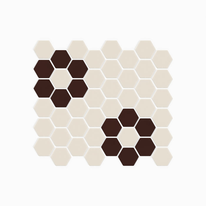 Sand Dune & Garnet Daisy 2" Hexagon Sheeted Matte Original Ceramic Tile
