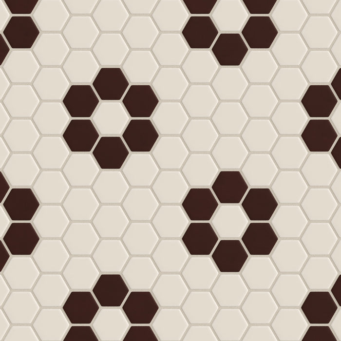 Sand Dune & Garnet Daisy 2" Hexagon Sheeted Matte Original Ceramic Tile