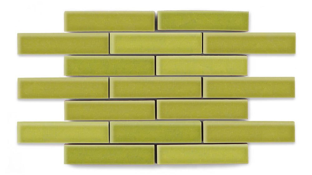 1x4 Half Offset Sheeted Original Ceramic Mosaic Tile in Palm Tree Glos